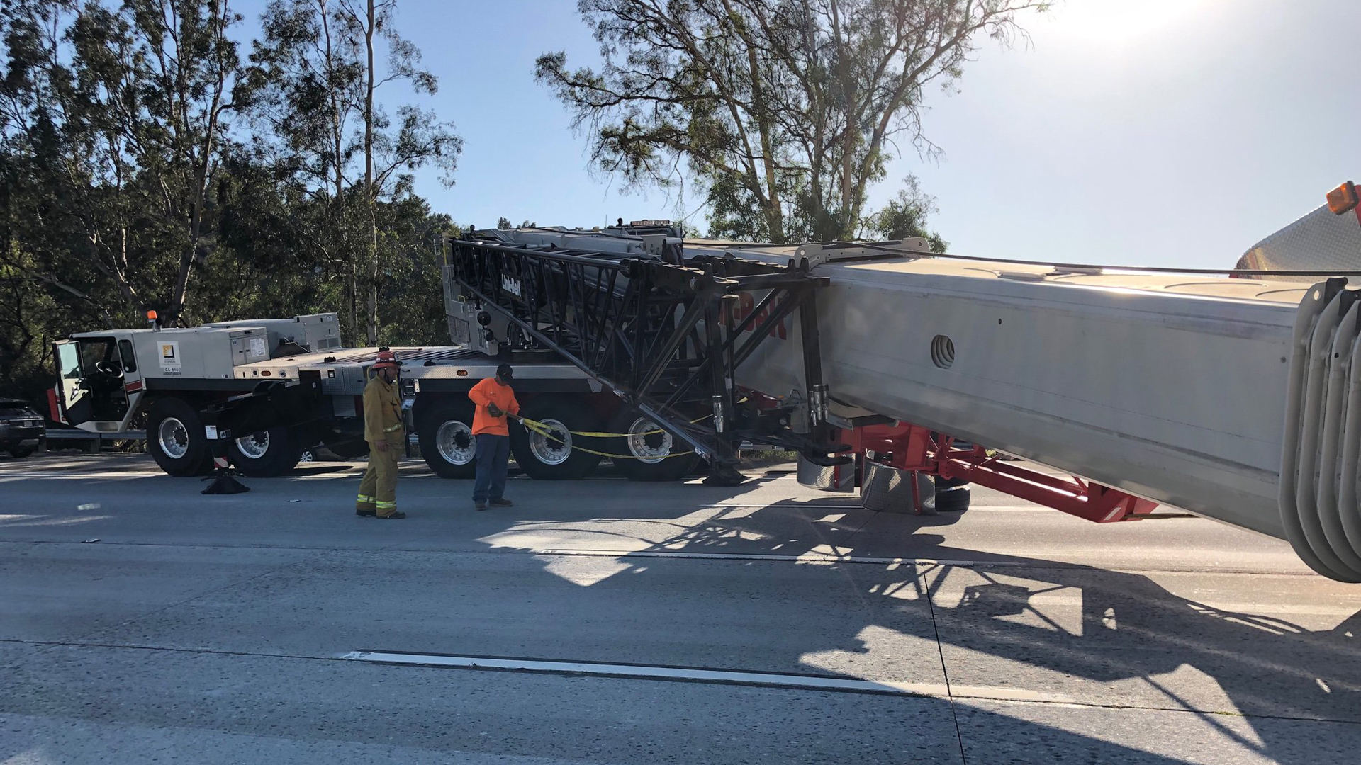 Massive Crane Topples Across The Eastbound 210 Freeway In La Canada